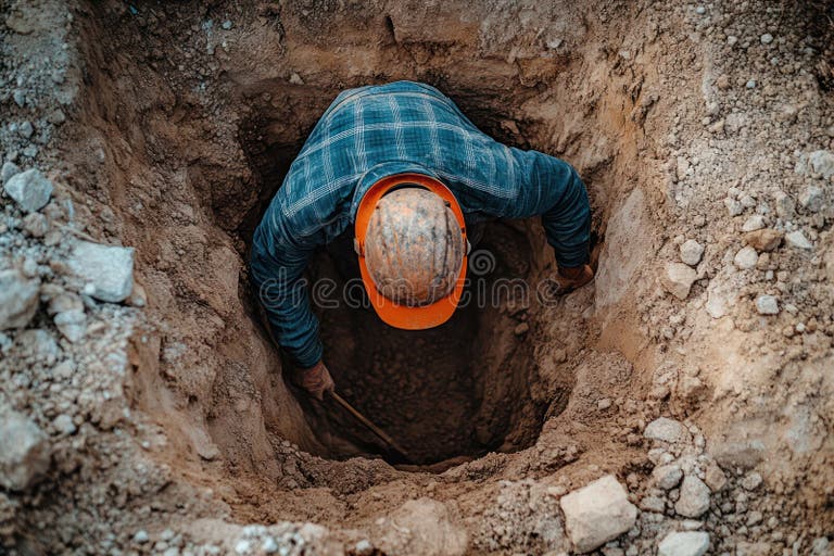 Construction Worker Digging Hole Top View Stock Photo - Image of ...