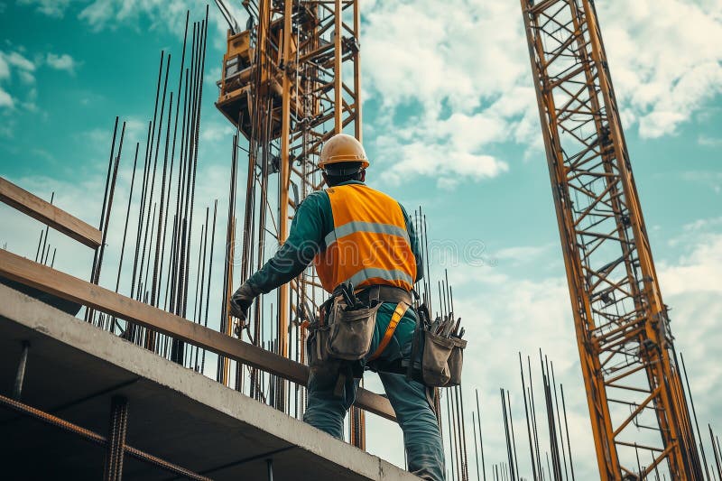 Construction Worker Diligently Performing Tasks at Bustling Building ...