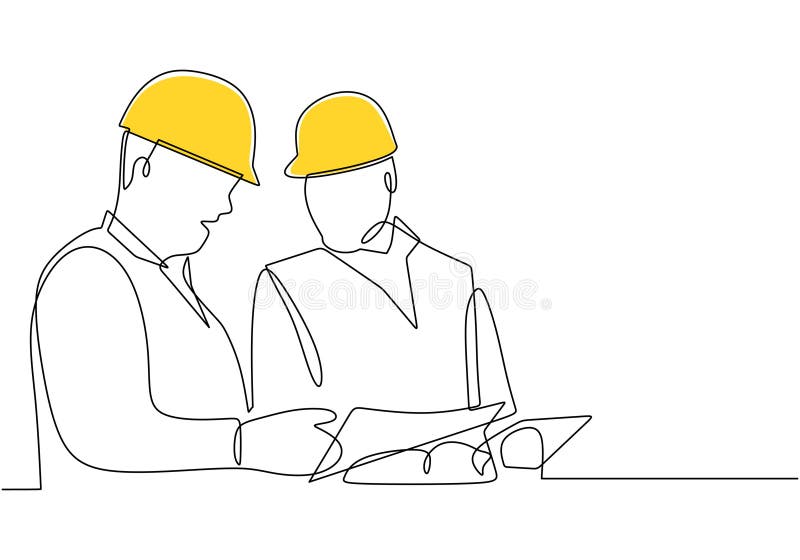 Construction Worker Discuss a Project. One Line Drawing Continuous ...