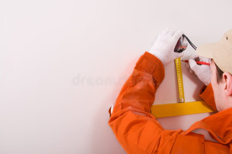 Construction Worker Doing Measuring Stock Image - Image of person ...