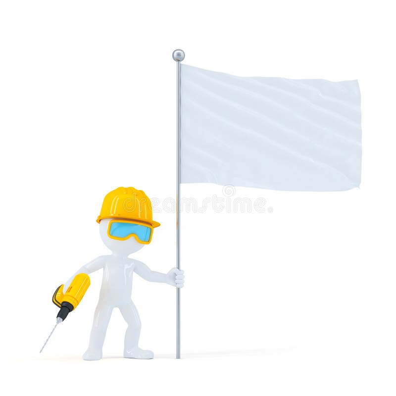 Construction Worker with Drill and Blank Flag Stock Illustration ...