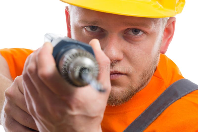Construction Worker with Drill Stock Image - Image of building ...