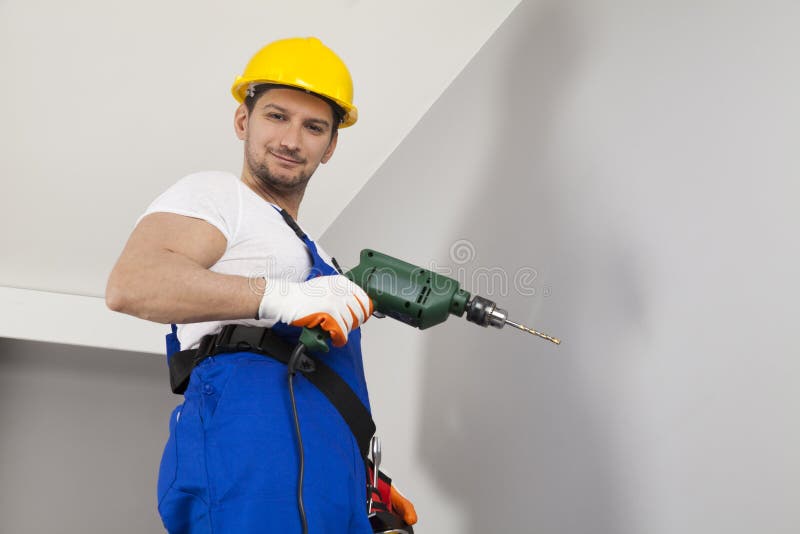 Construction Worker with Drill Stock Image - Image of person ...