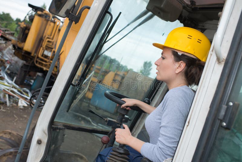 Construction Worker Driving Digger Stock Photo - Image of thirties ...