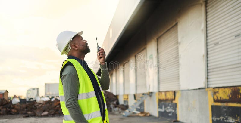 Construction Worker, Engineer Black Man Manager on Site Inspection for ...