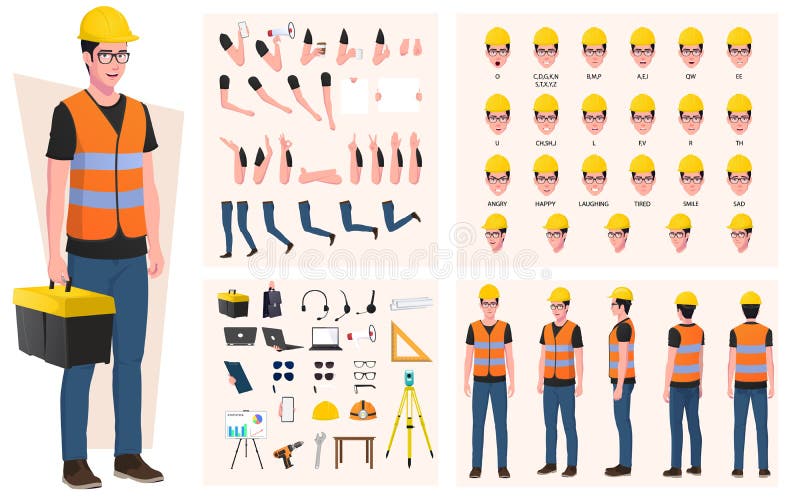 Construction Worker, Engineer Character Creation Pack, with Tools ...