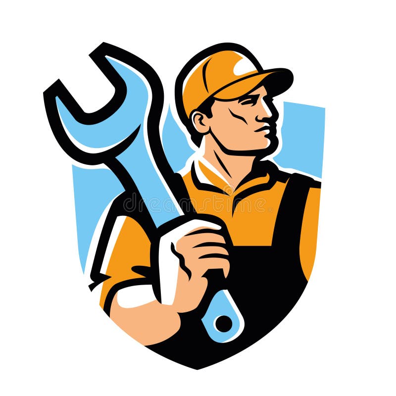 Construction Worker, Engineer Emblem. Builder with Wrench, Workshop ...