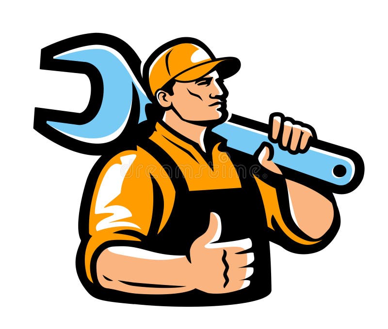 Construction Worker with Working Tool, Builder Emblem. Engineer ...