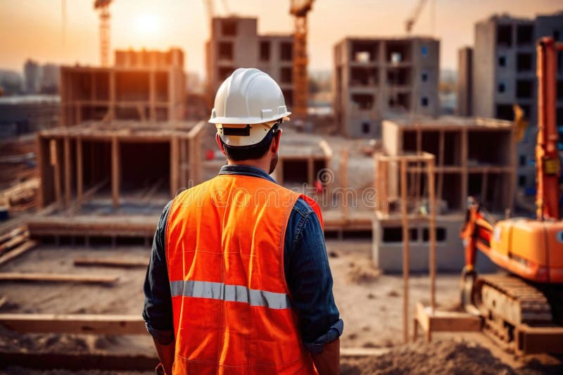 Construction Worker Engineer Foreman Supervising Construction Building ...