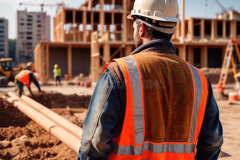 Construction Worker Engineer Foreman Supervising Construction Building ...