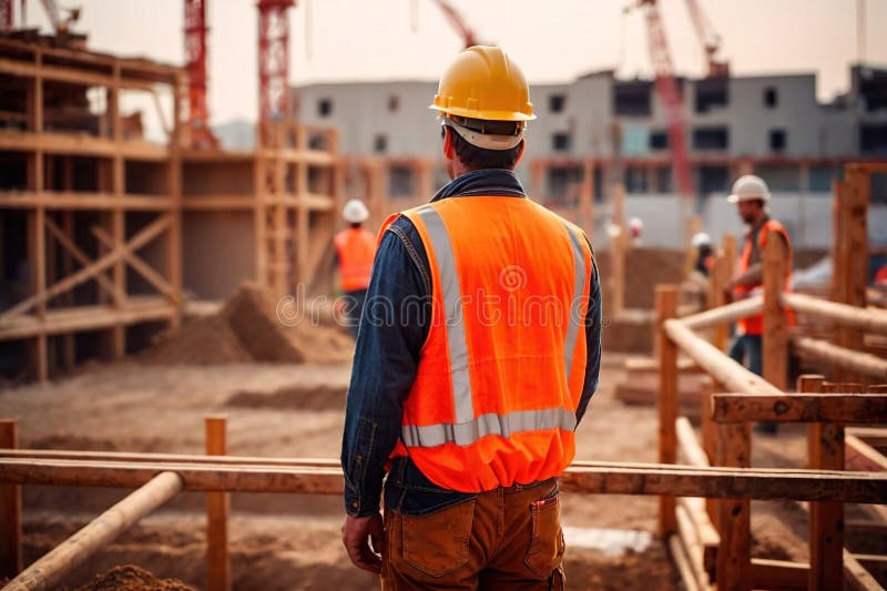 Construction Worker Engineer Foreman Supervising Construction Building ...