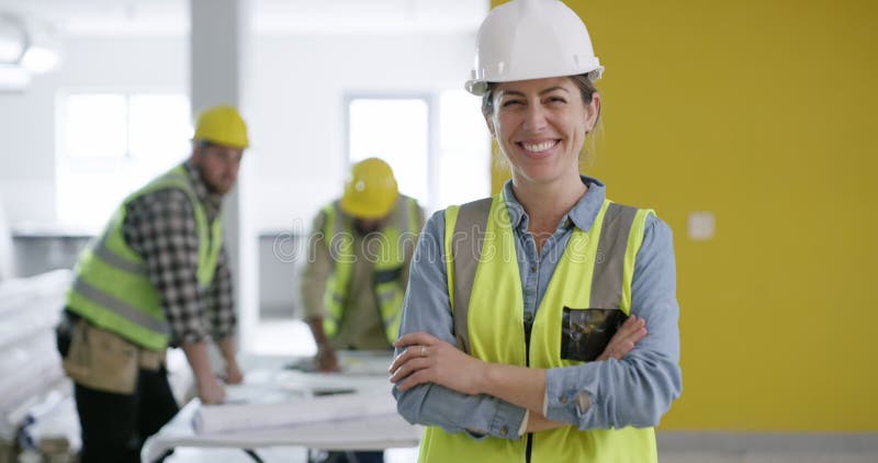 Construction Worker, Engineering and Face of Woman for Design Planning ...