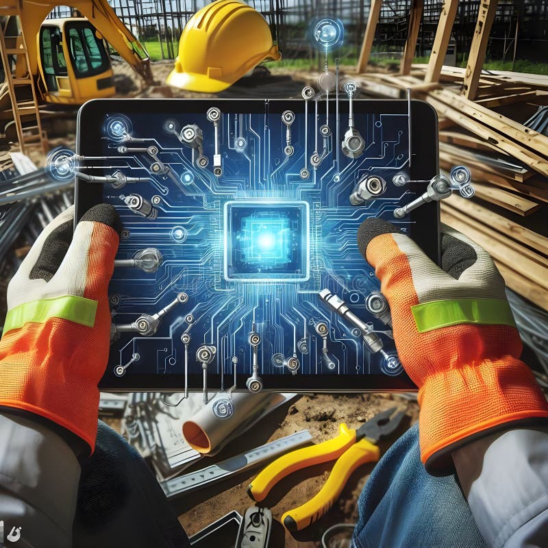 Construction Site Worker Engineering Icons Connections Smart Industry ...
