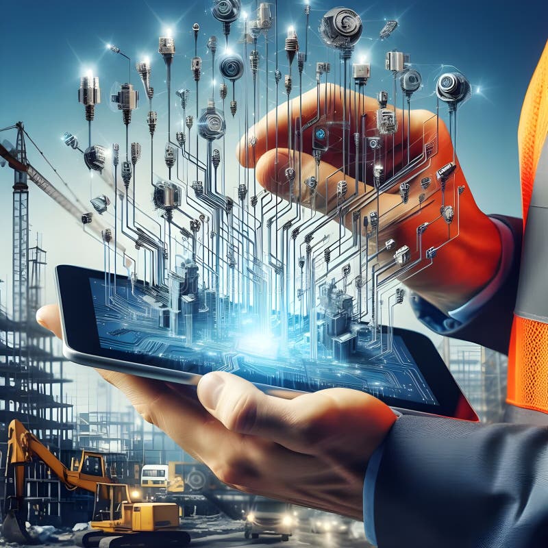 Construction Worker Engineering Icons Connections Smart Industry Tablet ...