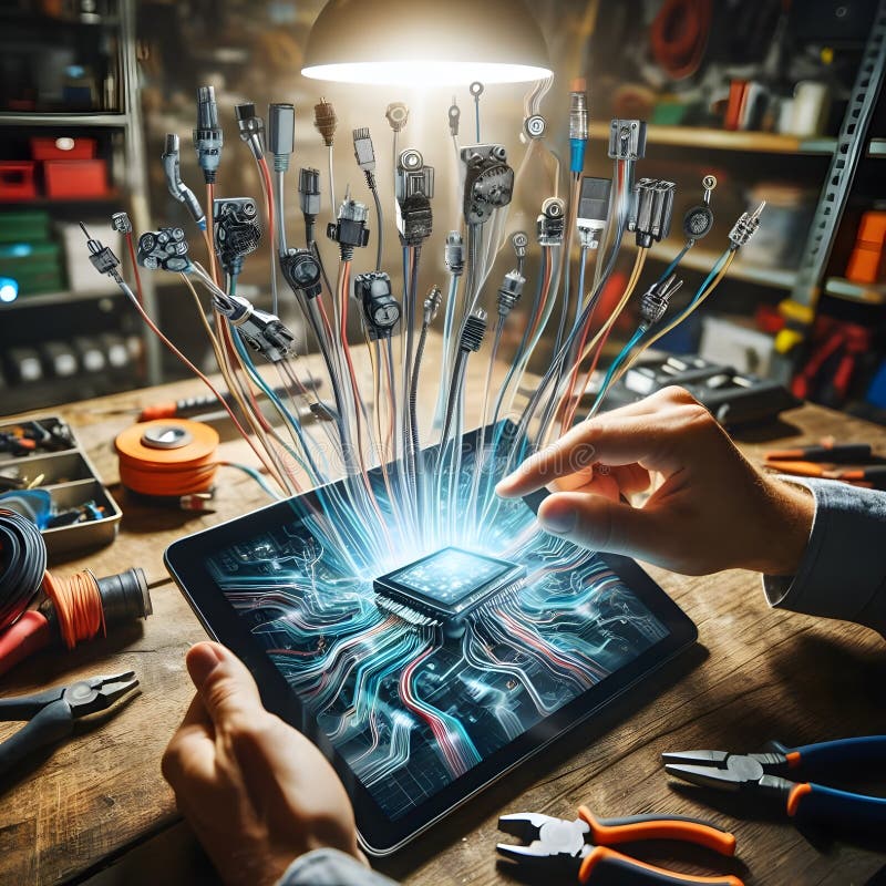 Electronics Cables Connections Workshop Garage Smart Industry Tablet ...
