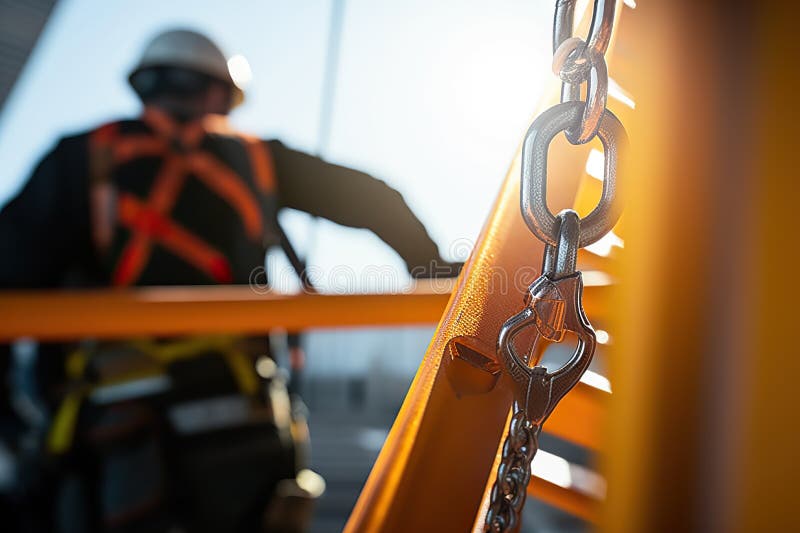 Construction Worker Ensuring Safety Wearing Safety Harness and Safety ...