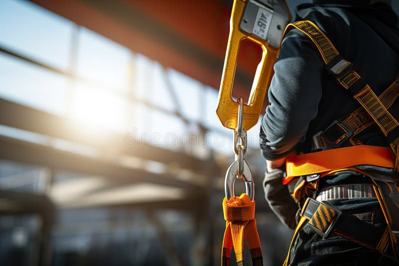 Construction Worker Ensuring Safety Wearing Safety Harness and Safety ...