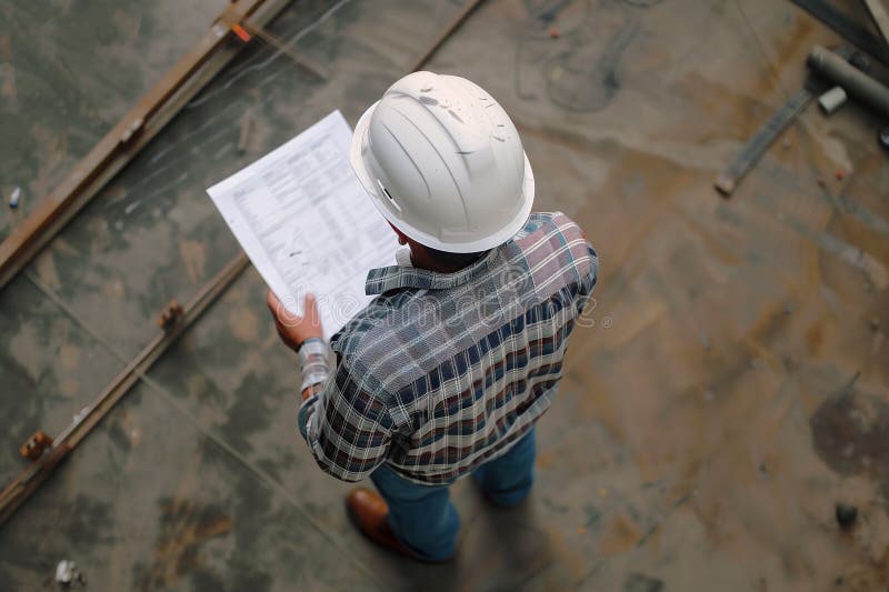 Construction Worker Examining Blueprint Stock Illustration ...