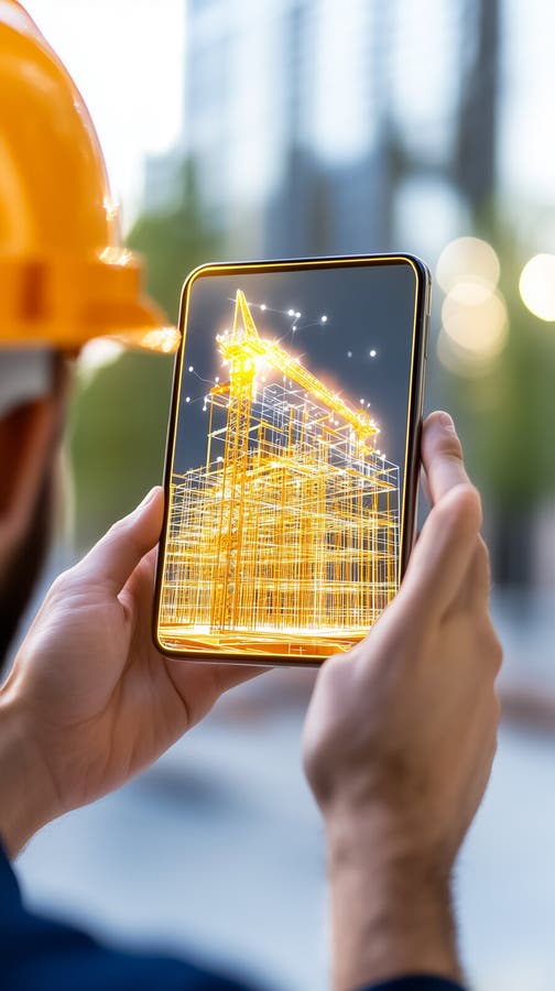Construction Worker Examining Digital Building Model on Tablet ...