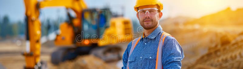 Construction Worker with Excavator at Job Site Stock Illustration ...