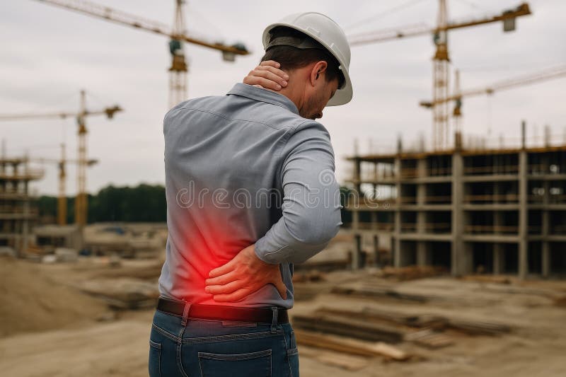 Construction Worker Experiencing Lower Back Pain Stock Illustration ...