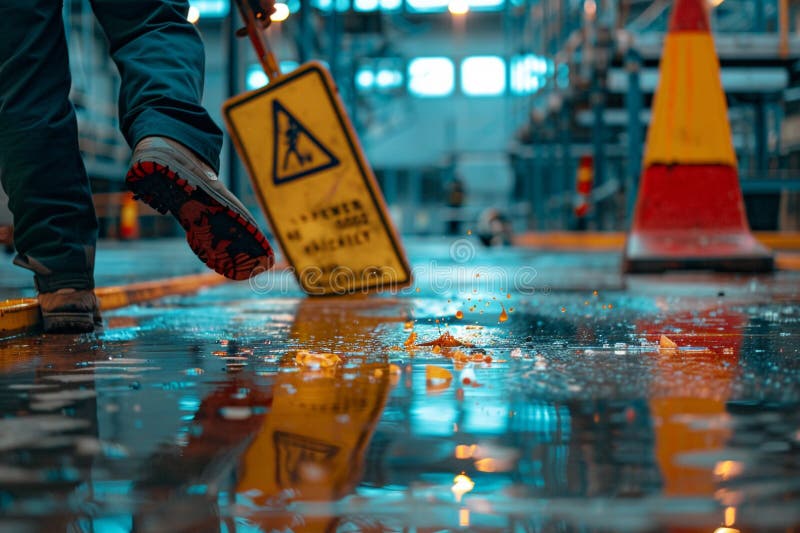 A Construction Worker Experiencing a Slipandfall Accident on a Wet ...