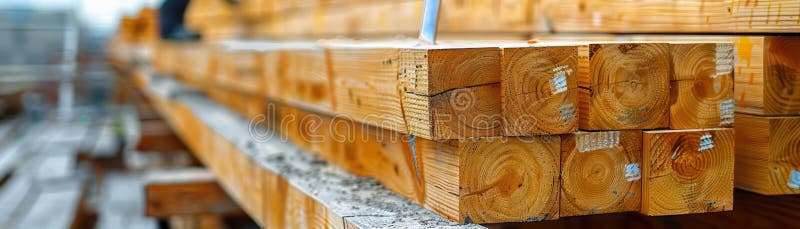 Construction Worker Installing Timber Beams into Support Framework on a ...