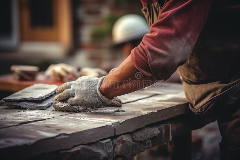 Construction Worker Expertly Using Trowel To Build Brick Walls with ...