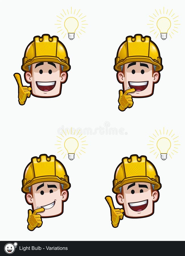 Construction Worker - Expressions - Light Bulb Idea - Variations Stock ...