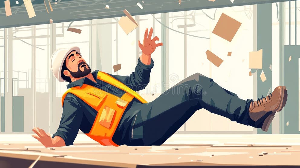 Construction Worker Falling Down after Workplace Accident Stock ...