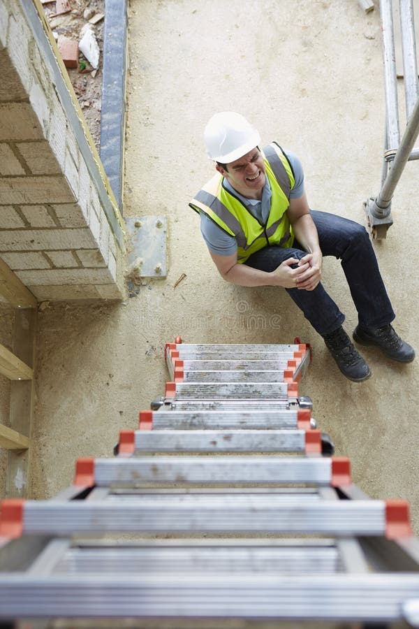 Construction Worker Falling Off Ladder and Injuring Leg Stock Image ...