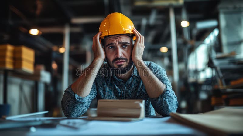 Construction Worker Feeling Stressed at Workstation Over Project ...