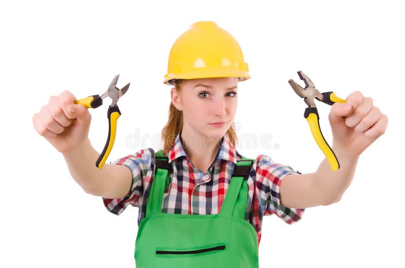 Construction Worker Female with Pliers Isolated Stock Image - Image of ...