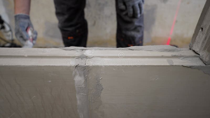 Construction Worker Finishing Cement Surface with Precision Tool Stock ...