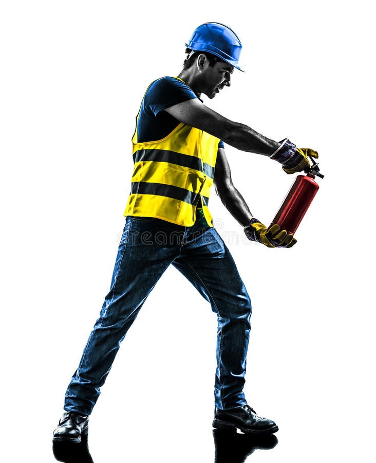 Construction Worker Fire Extinguisher Silhouette Stock Photo - Image of ...