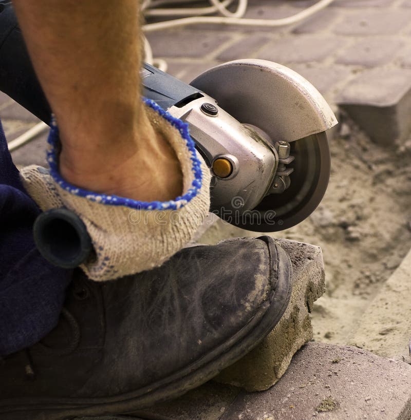 Construction Worker Fixing the Pavestone Stock Image - Image of close ...