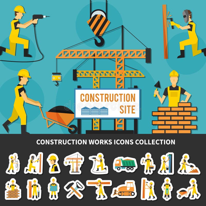 Construction Worker Icons Black Stock Vector - Illustration of ...