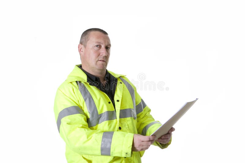 Construction Worker in Flourescent Jacket Stock Photo - Image of ...
