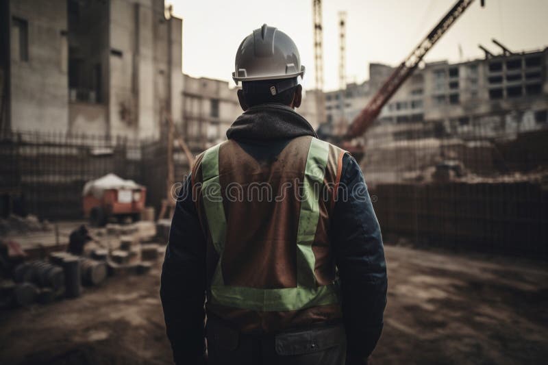 A Construction Worker or Foreman at a Construction Site, Back View ...