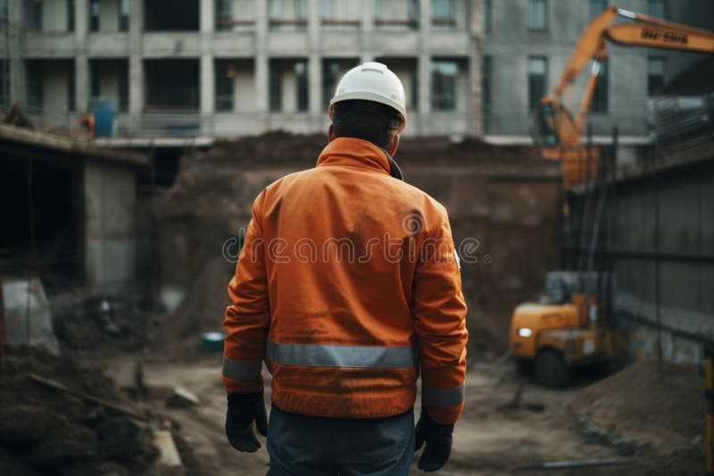 Back View of a Construction Worker with Yellow Helmet Stock ...