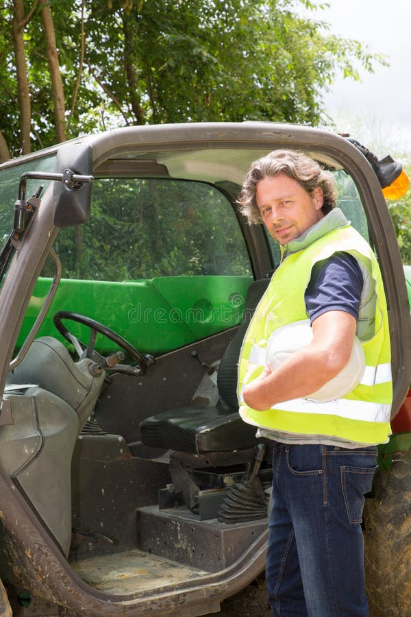 Construction Worker with Forklift Truck Stock Photo - Image of builder ...
