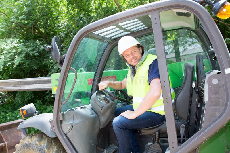 Construction Worker with Forklift Truck Stock Image - Image of backhoe ...