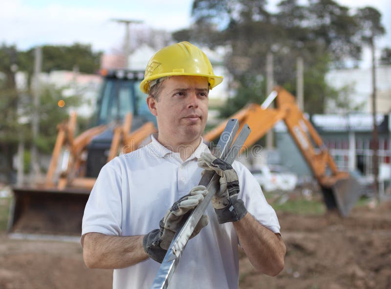 Construction Worker in Front of Excavator Stock Image - Image of ...