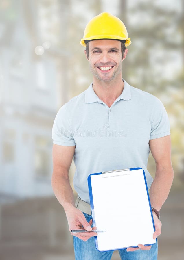 Construction Worker in Front of Forest Construction Site Stock Image ...