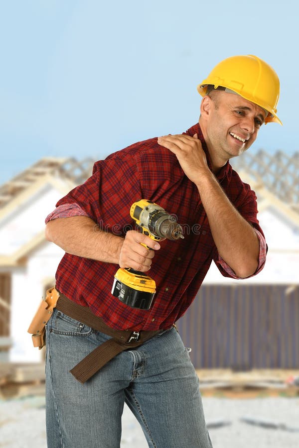 Construction Worker Getting Shoulder Pain Stock Image - Image of muscle ...