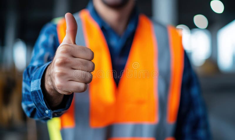 Construction Worker Giving Thumbs Up in Safety Vest at Job Site Stock ...