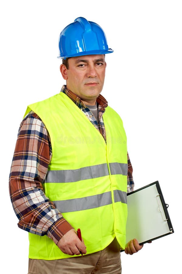 Construction Worker with Green Safety Vest Stock Image - Image of ...