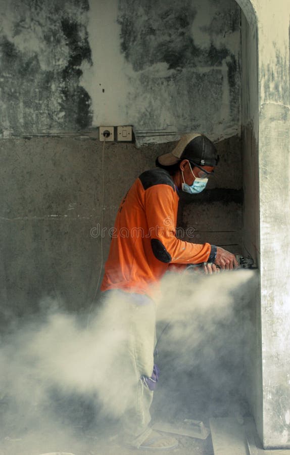Construction Worker are Grinding the Walls Editorial Stock Photo ...