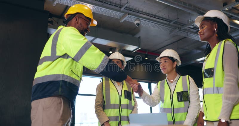 Construction Worker Group, Handshake and Agreement for People, Welcome ...