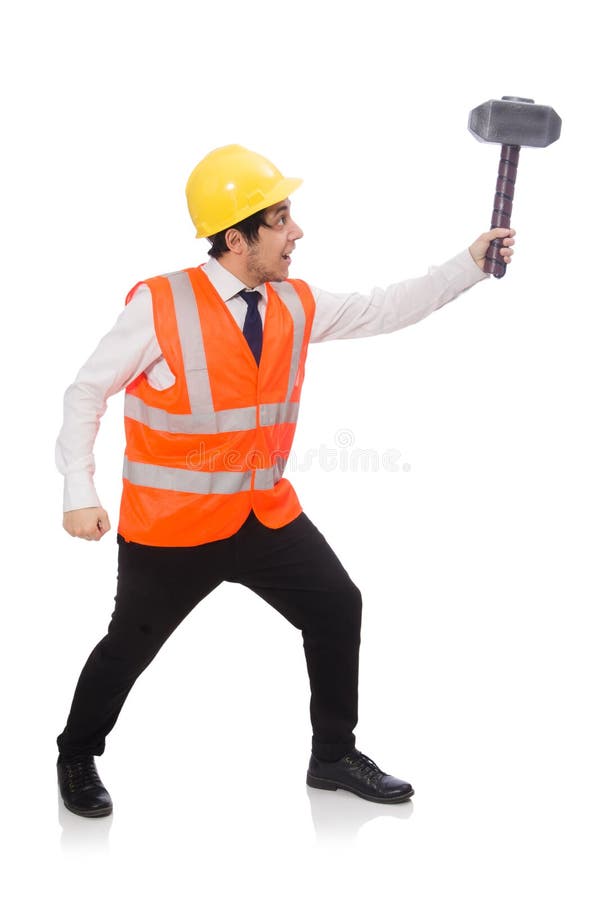 Construction Worker with Hammer Isolated on the Stock Image - Image of ...